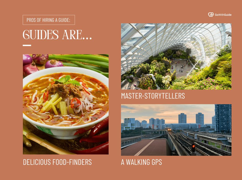 A graphic with reasons for hiring a guide that features a photo of ...